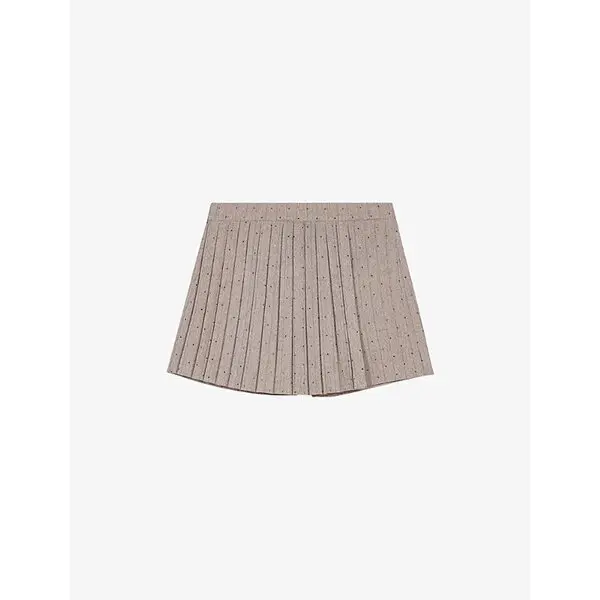 Maje Rhinestone-embellished Pleated Stretch-woven Skort
