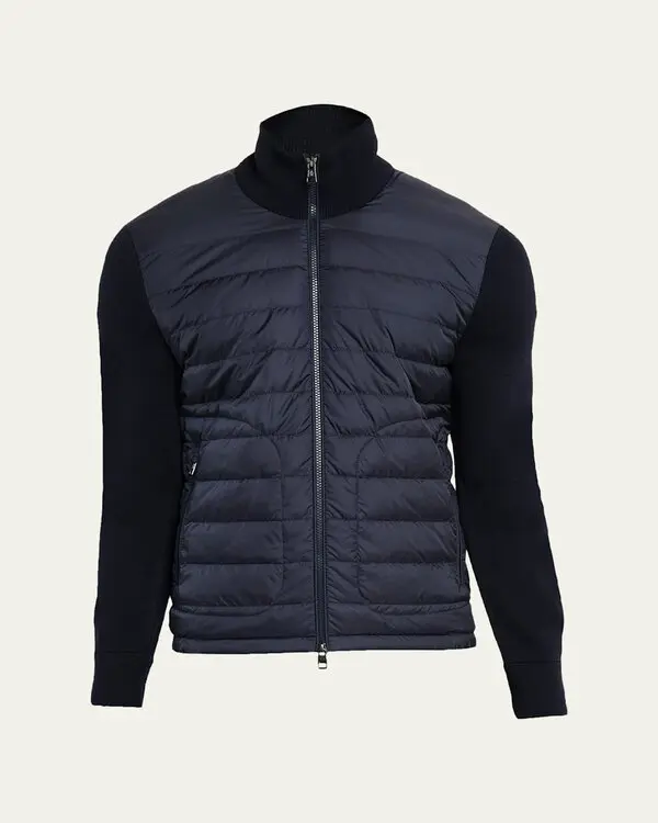 Moncler Archivio Basic Puffer Wool Sleeve Cardigan - Navy