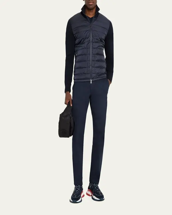 Moncler Archivio Basic Puffer Wool Sleeve Cardigan - Navy