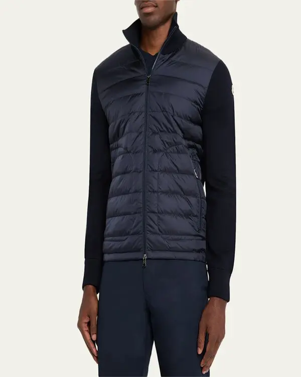 Moncler Archivio Basic Puffer Wool Sleeve Cardigan - Navy