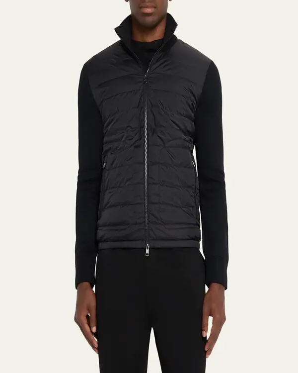 Moncler Archivio Basic Puffer Wool Sleeve Cardigan - Navy