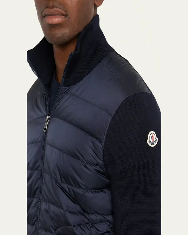 Moncler Archivio Basic Puffer Wool Sleeve Cardigan - Navy