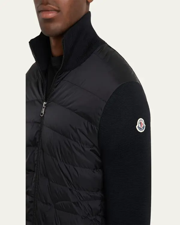 Moncler Archivio Basic Puffer Wool Sleeve Cardigan - Navy