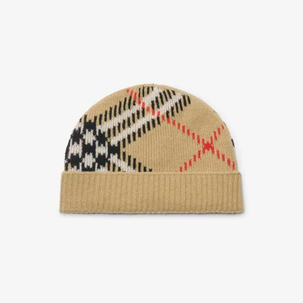 Burberry Check Cashmere-blend Beanie - Sand Beige