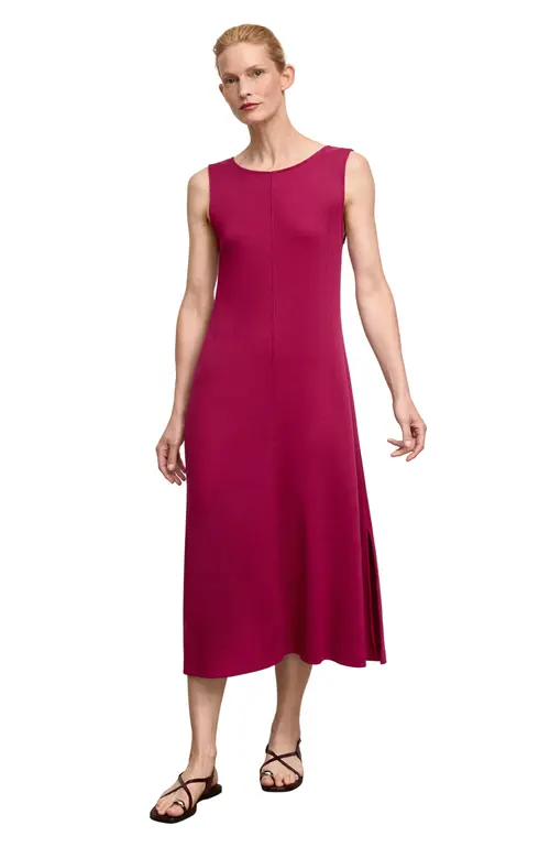 M.M.LAFLEUR Milano Drape Ribbed Pima Modal Midi Dress - Dark Fuchsia