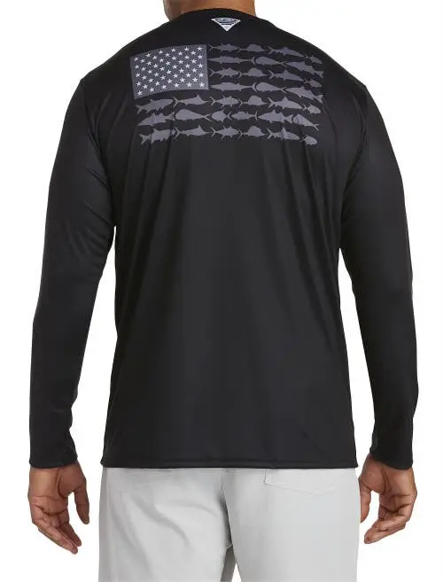 Columbia Big & Tall Fish Flag Long Sleeve Graphic Tee - Black
