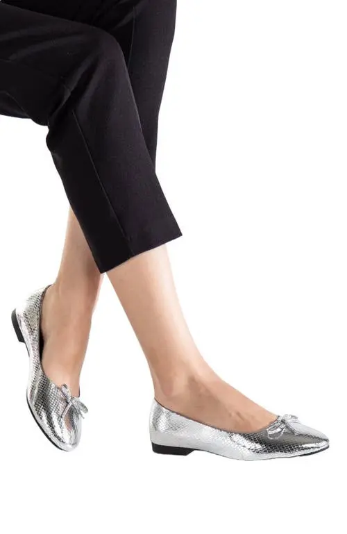 PROLOGUE SHOES Amy Ballerina Flats - Silver Faux Leather