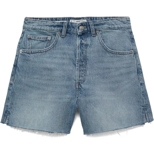 Mango Button Fly Fray Hem Denim Shorts