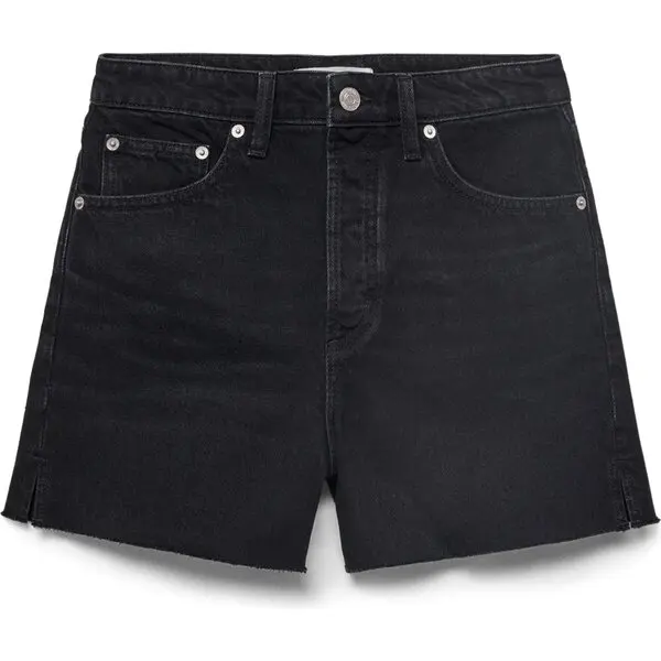 Mango Button Fly Fray Hem Denim Shorts - Open Grey