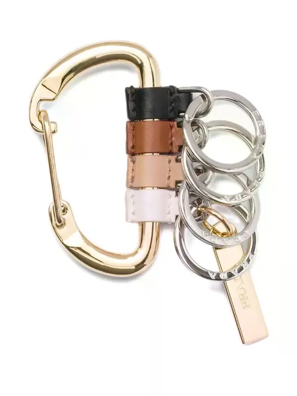 Prada Leather-detail Metal Keyring - Gold