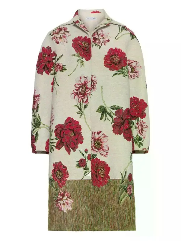 Oscar De La Renta Peony Unraveled Jacquard Coat