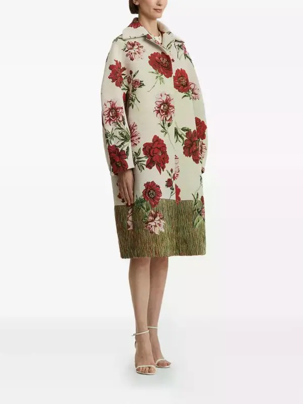 Oscar De La Renta Peony Unraveled Jacquard Coat