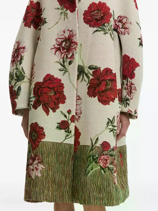 Oscar De La Renta Peony Unraveled Jacquard Coat