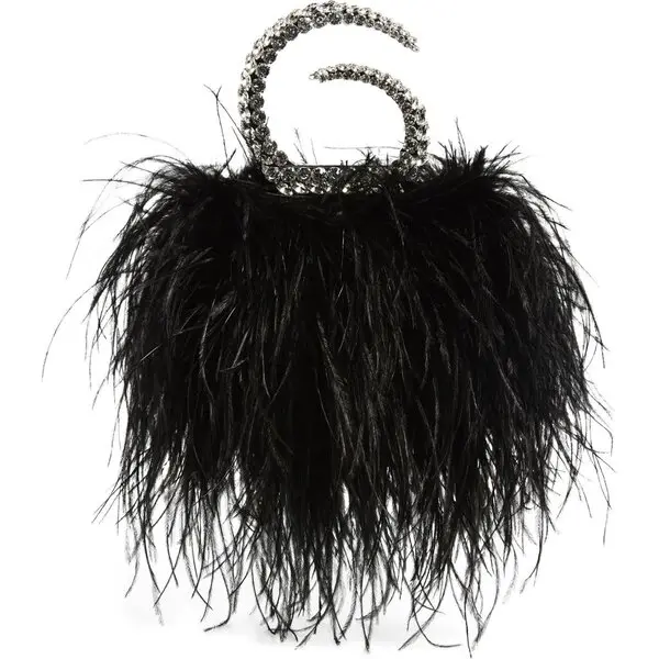 L’ALINGI Karma Feather Crystal Top Handle Evening Bag - Black