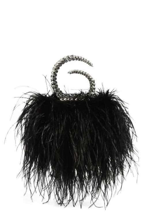 L’ALINGI Karma Feather Crystal Top Handle Evening Bag - Black