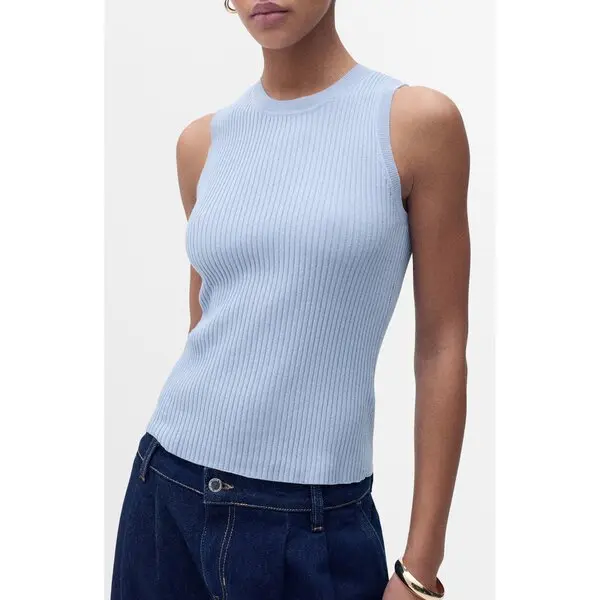 Mango Sleeveless Ribbed Sweater - Sky Blue