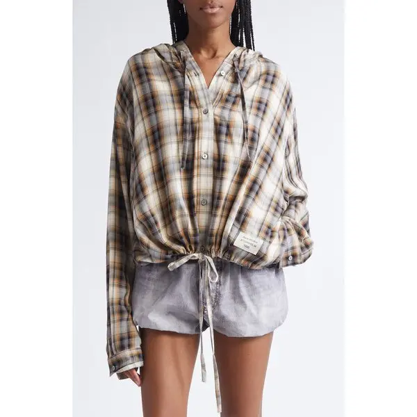 Acne Studios Check Flannel Hooded Overshirt - Beige/black