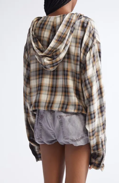 Acne Studios Check Flannel Hooded Overshirt - Beige/black