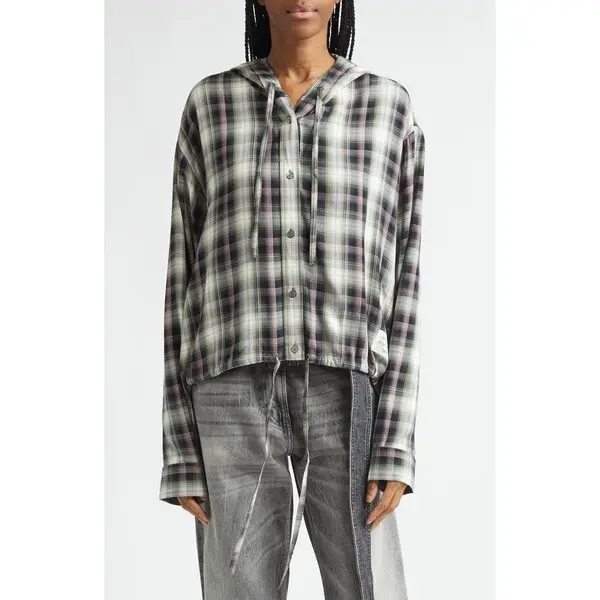 Acne Studios Check Flannel Hooded Overshirt - Black/green