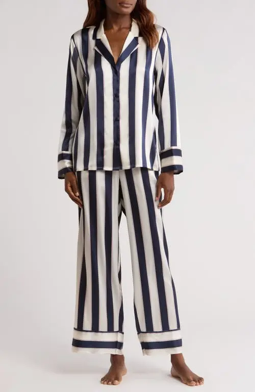 Nordstrom Tailored Stretch Silk Pajamas - Navy Olivia Stripe