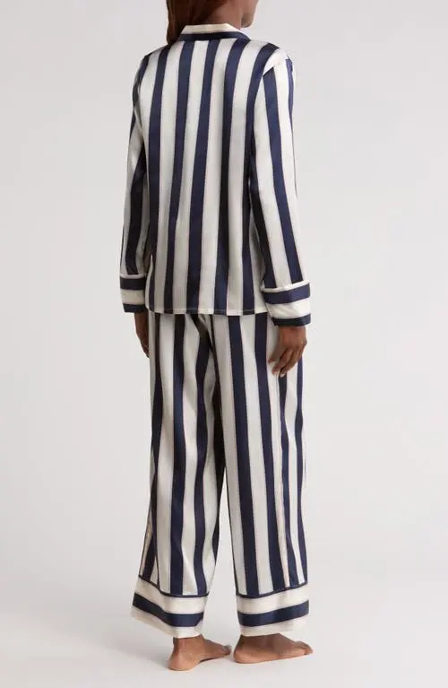 Nordstrom Tailored Stretch Silk Pajamas - Navy Olivia Stripe
