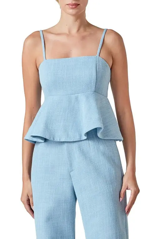 Endless Rose Tweed Peplum Camisole - Blue