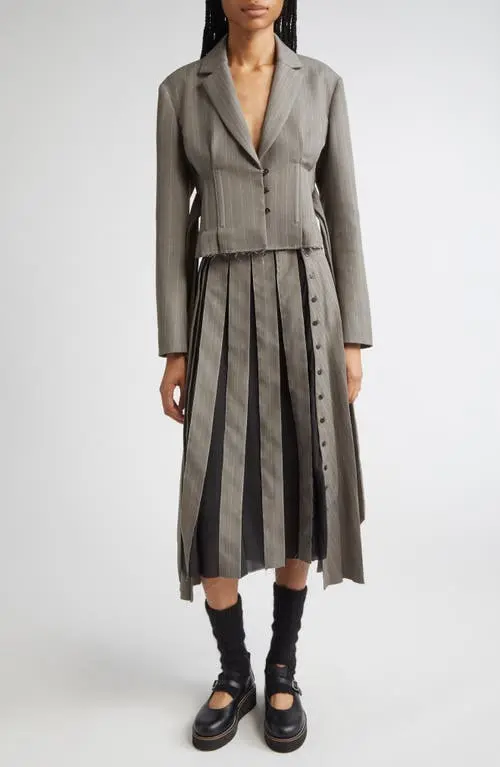 MERUERT TOLEGEN Pinstripe Pleated Midi Skirt