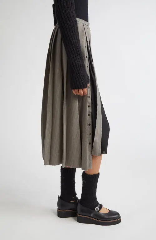 MERUERT TOLEGEN Pinstripe Pleated Midi Skirt