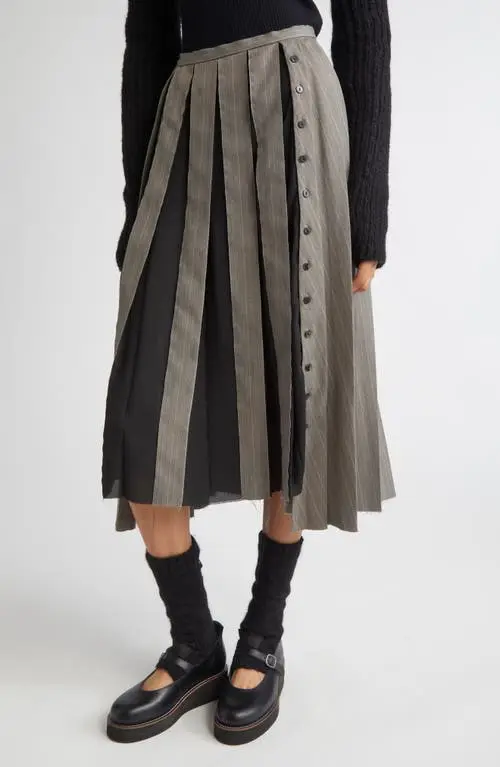 MERUERT TOLEGEN Pinstripe Pleated Midi Skirt