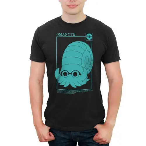 POKEMON Omanyte Rock Water Type Card Graphic T-shirt - Black