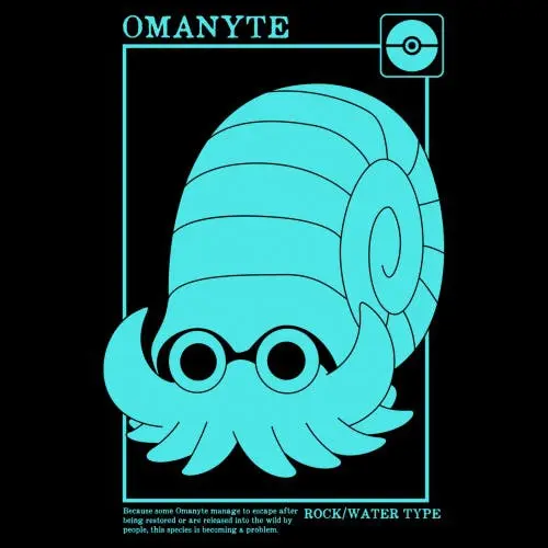 POKEMON Omanyte Rock Water Type Card Graphic T-shirt