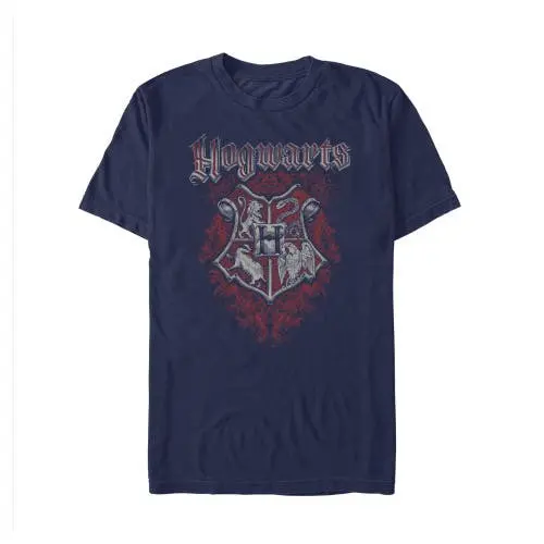 HARRY POTTER Vintage Artistic Crest Graphic T-shirt - Navy Blue