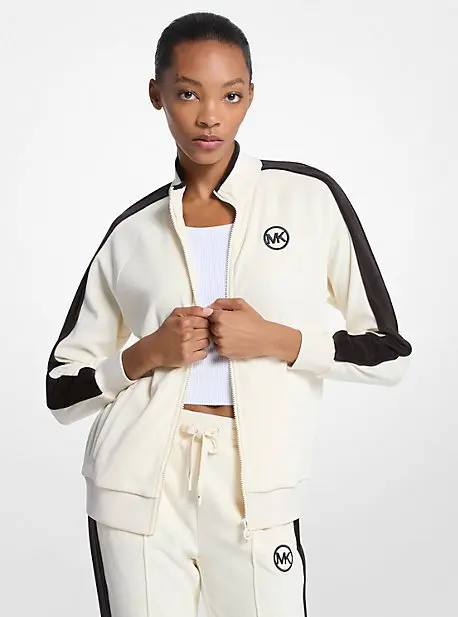 Michael Kors Striped Velour Zip-up Jacket - Natural