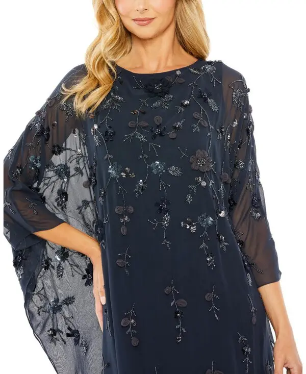 Mac Duggal Floral Embellished Kaftan Gown - Midnight