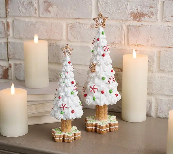 VALERIE PARR HILL Set-2 Iced Gingerbread And Peppermint Candy Trees - One-color