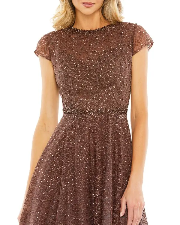 Mac Duggal Embellished Cap Sleeve A-line Dress - Chocolate