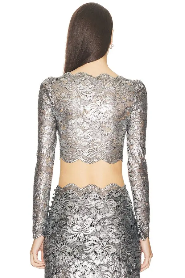 Rabanne Lace Cropped Top - Black & Silver