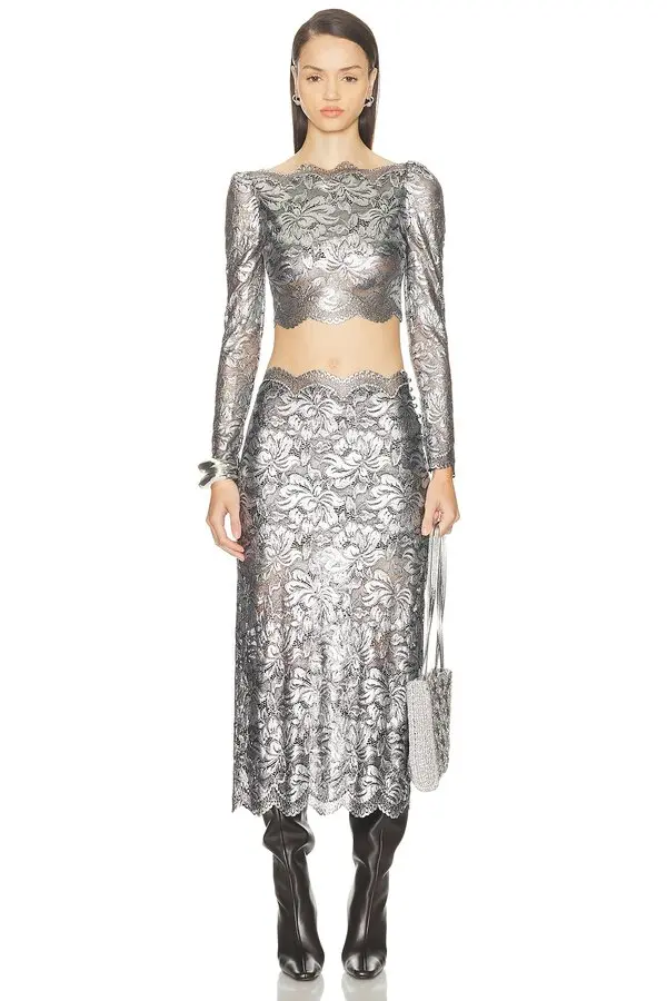 Rabanne Lace Cropped Top - Black & Silver