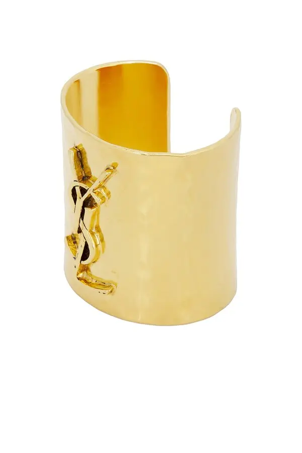 Saint Laurent Hammered Cuff With Cassandre Logo - Or Laiton