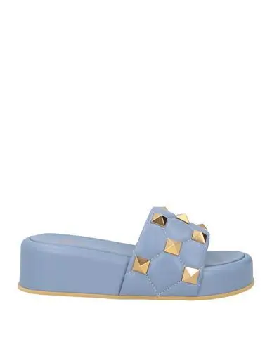Valentino Garavani Leather Slide Sandals With Studs - Blue