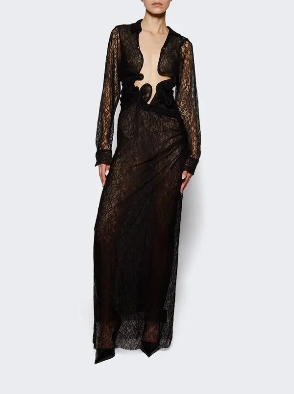 Christopher Esber Sheer Lace Venus Plunge Gown - Black