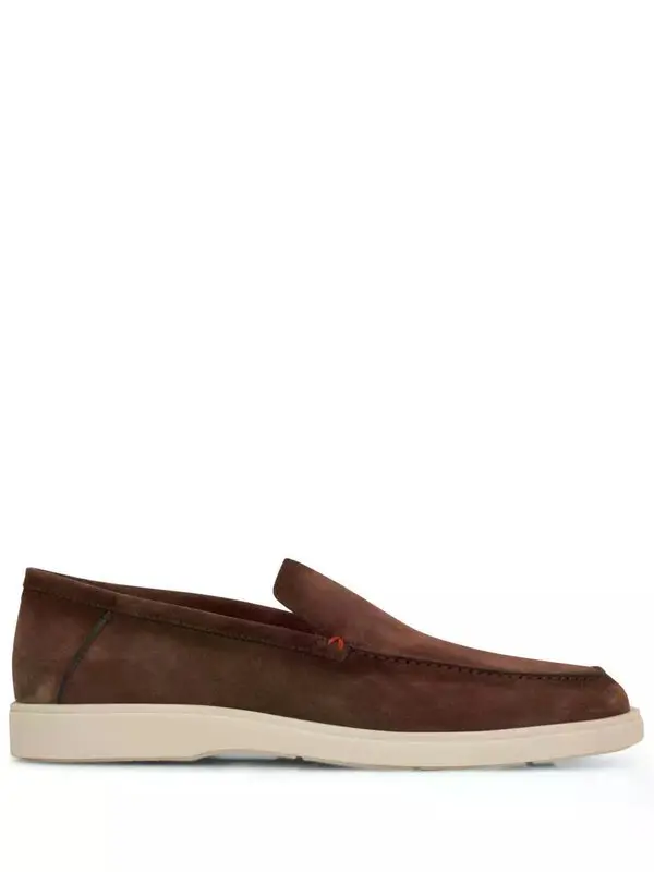 Santoni Almond-toe Suede Loafers - Brown
