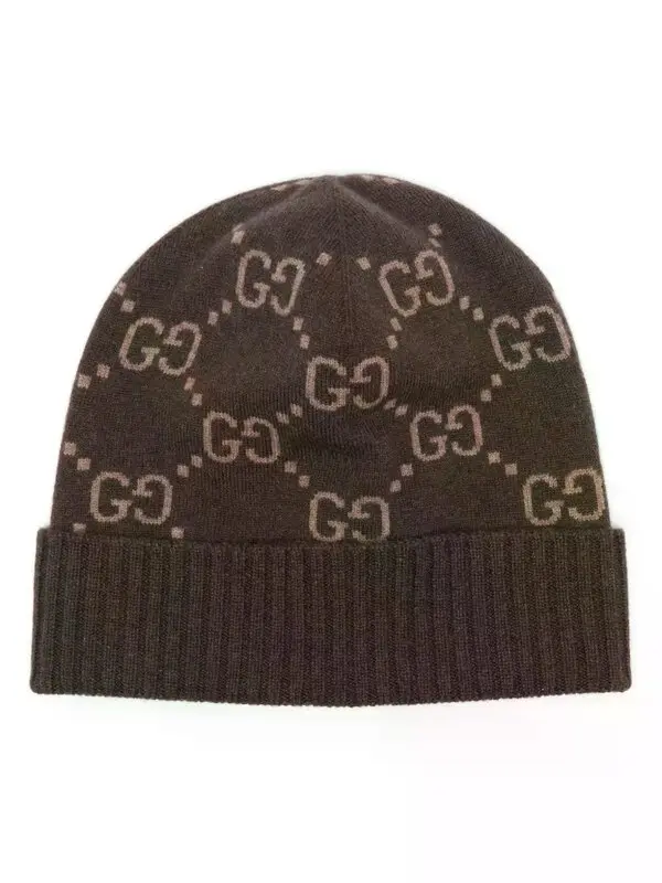 Gucci Gg Jacquard Cashmere Beanie - Brown
