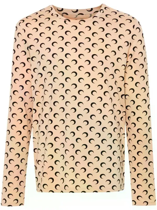 MARINE SERRE Moonogram Pattern Long Sleeve T-shirt - Neutrals