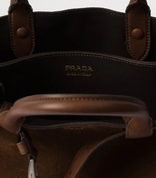 Prada Medium Suede Buckle Tote Bag - Brown
