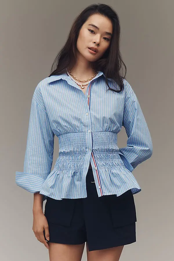Maeve Long-sleeve Smocked-waist Blouse