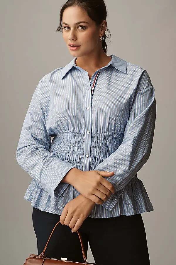 Maeve Long-sleeve Smocked-waist Blouse
