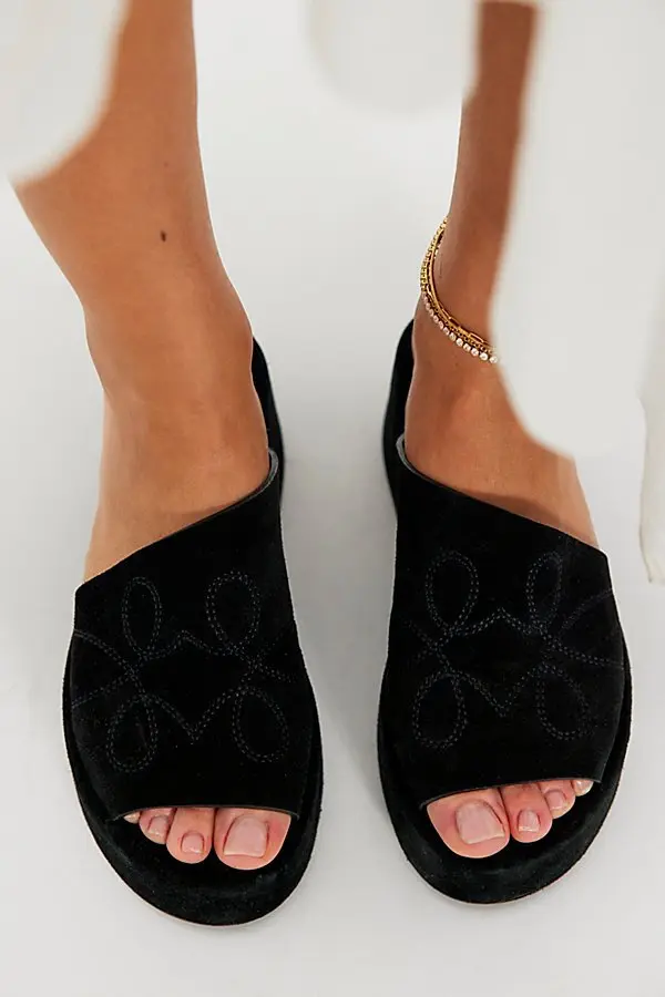 Free People Haven Flatform Sandals - Black Suede