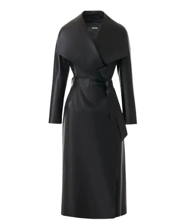 Mackage Mai-l Long Leather Wrap Coat - Black