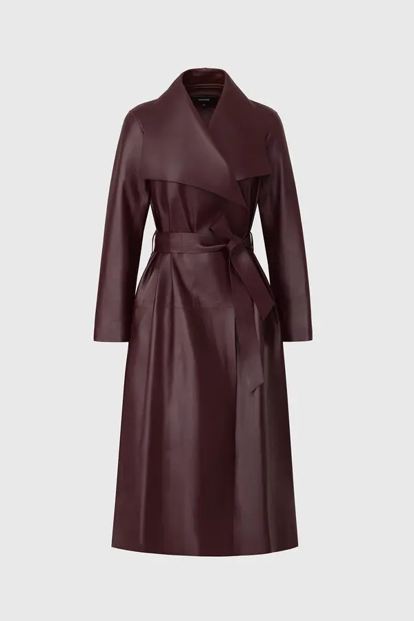 Mackage Mai-l Long Leather Wrap Coat - Garnet